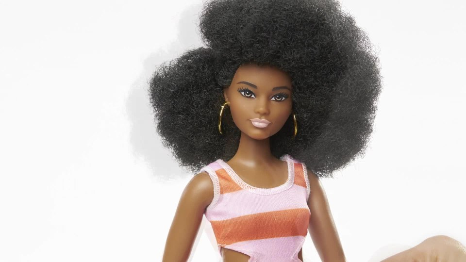 Barbie, Fashionistas Doll, Curvy Body Type with Stripe Cut-Out Dress ...