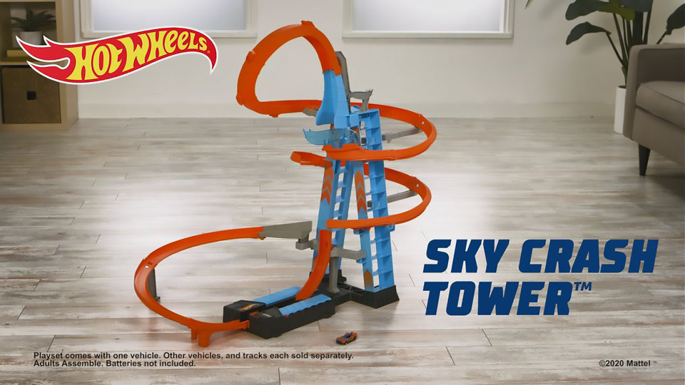 Free Shipping! Hot Wheels Sky Crash Tower Motorized Track Set with 20 ...