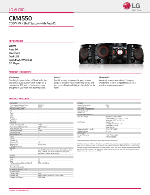 LG CM4550 700W 2.1ch Mini Shelf System with Built-in Subwoofer and ...