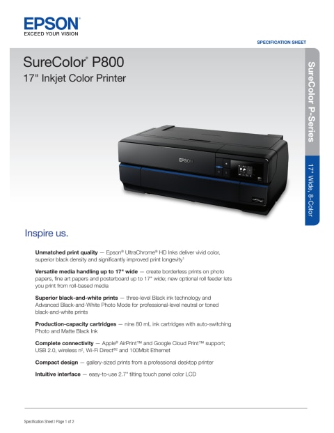 Epson SureColor P800 Desktop Inkjet Printer, Color - Walmart.com ...