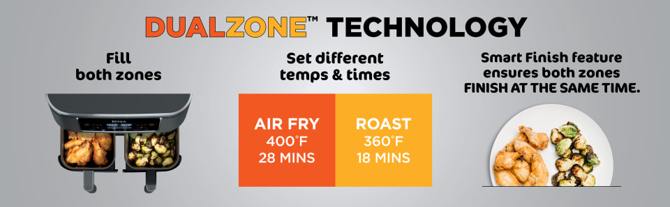 Ninja DZ201 6-In-1 8 Qt Air Fryer with DualZone Technology, 2 Baskets ...