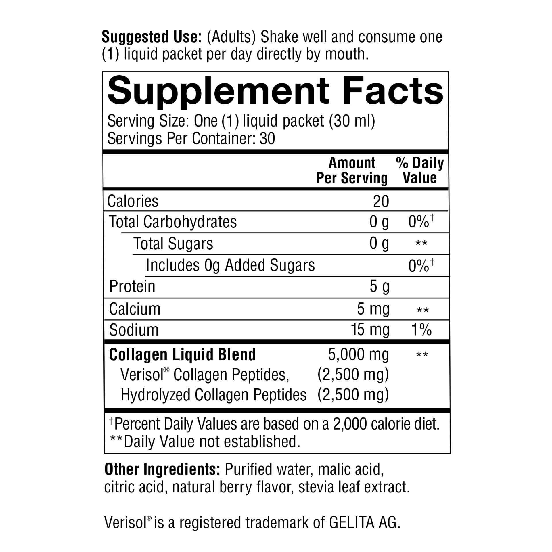 Collagen Liquid, Berry Flavor, 30 Packets