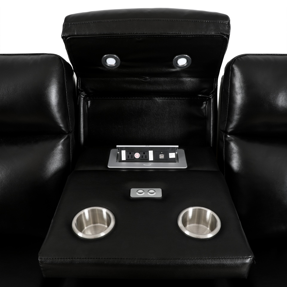 Leather Power Reclining Sofa with Drop Down Table,2 power recliners wi ...
