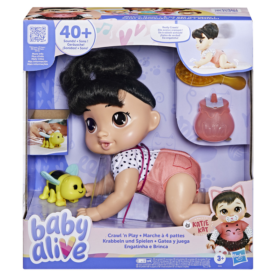Baby Alive Crawl 'n Play Katie Kat Doll, Black Hair, Electronic Kids ...