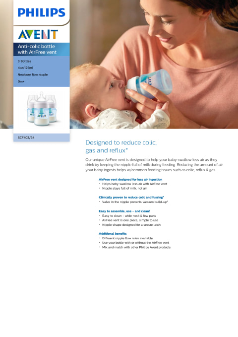 Philips Avent Anti-colic Bottle With AirFree Vent, 4oz, 3pk, Blue ...