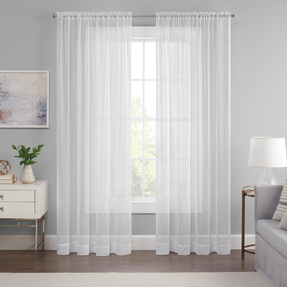 Eclipse Emina Crushed Sheer Voile Rod Pocket, Single Curtain Panel, 52 ...