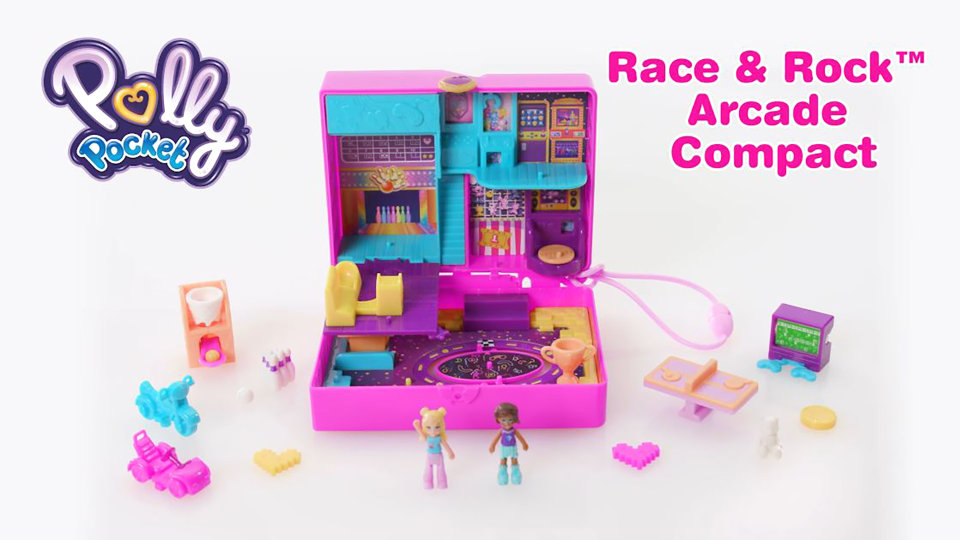 Polly Pocket Race & Rock Arcade Compact Playset with 2 Micro Dolls ...