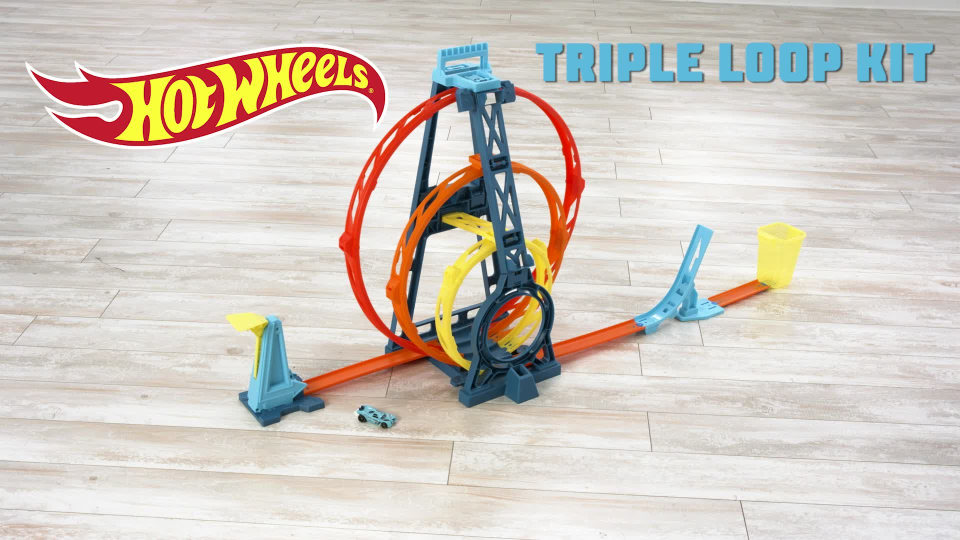 Hot Wheels Foldaway Track Builder Triple Loop Stunt Playset, 1:64 Scale ...