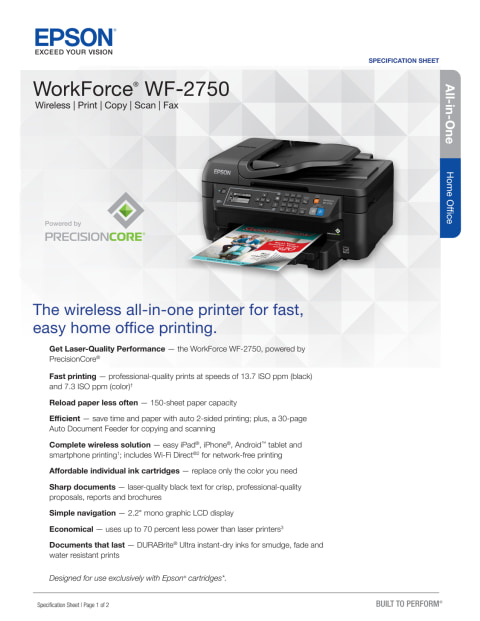 Epson WorkForce WF-2850 Wireless All-in-One Color Inkjet Printer ...