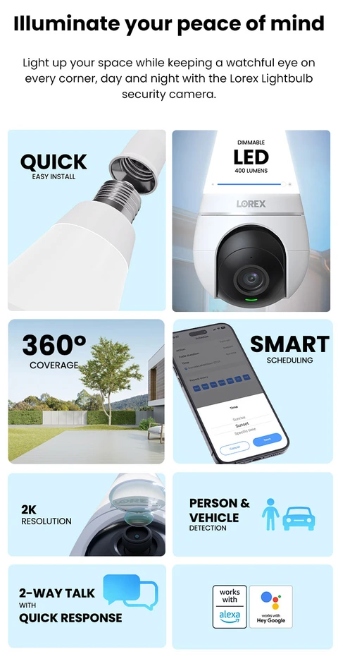 Lorex SL300-AA 2K Wi-Fi Smart Lightbulb Camera (Cloud-Enabled ...