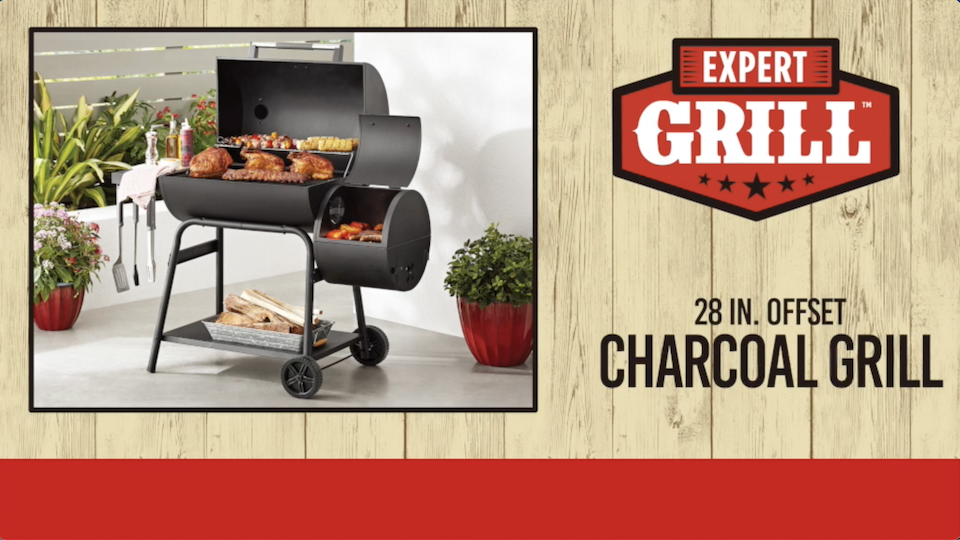 Expert Grill 28" Offset Steel Charcoal Smoker Grill with Side Firebox ...