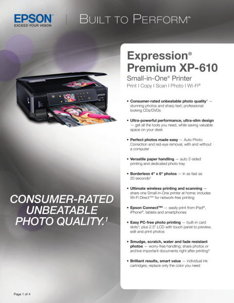 Epson Expression Premium XP-610 Inkjet Multifunction Printer, Color ...