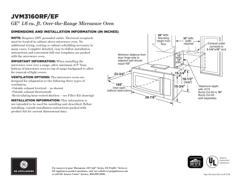 GE JVM3160RFSS 30 Over-the-Range Microwave Oven with 1.6 cu. ft ...