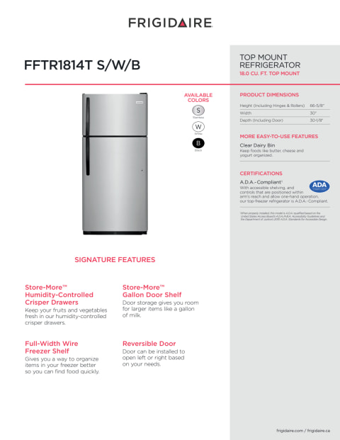 Frigidaire® Top Freezer Refrigerator, 18 Cu. Ft. - Walmart.com ...