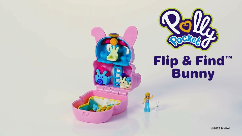Polly Pocket Flip & Find Bunny Compact, Travel Toy with Micro Polly ...