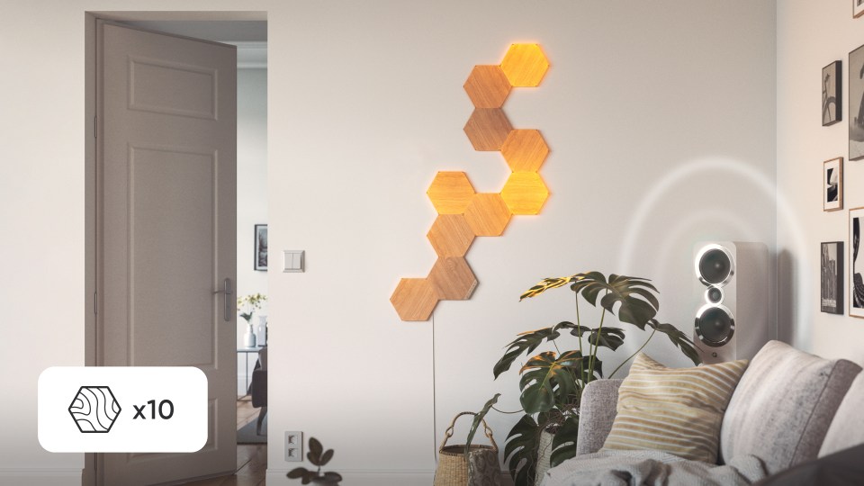 Nanoleaf Elements Smart LED Wood Look Light 10 Panel Kit, 10 Hexagons ...