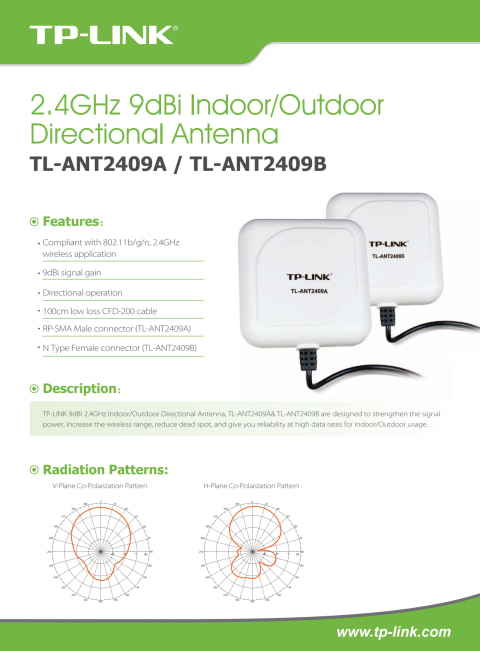 TP-LINK TL-ANT2409A 2.4GHz 9dBi Directional Antenna,802.11n/b/g, RP-SMA ...