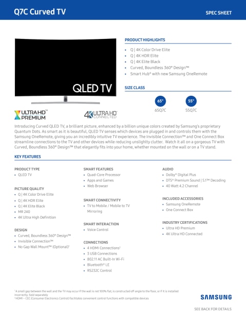SAMSUNG 55" Class Curved 4K (2160P) Ultra HD Smart QLED HDR TV ...
