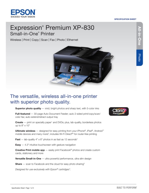 Epson Expression Premium XP-830 All-In-One Wireless Color Photo Printer ...