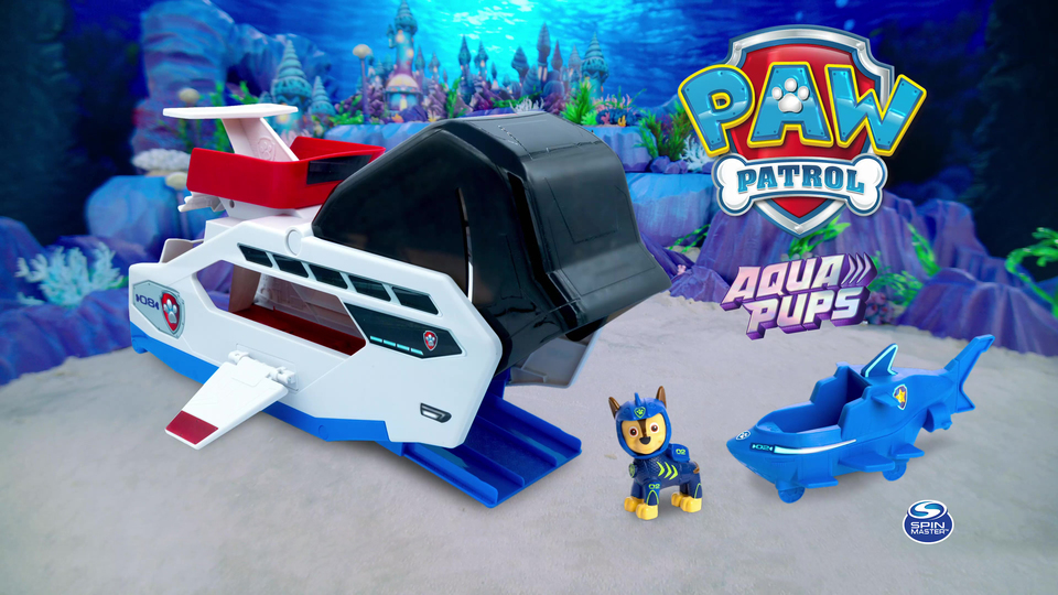 PAW Patrol Aqua Pups Whale Patroller Team Vehicle with Chase Figure and ...