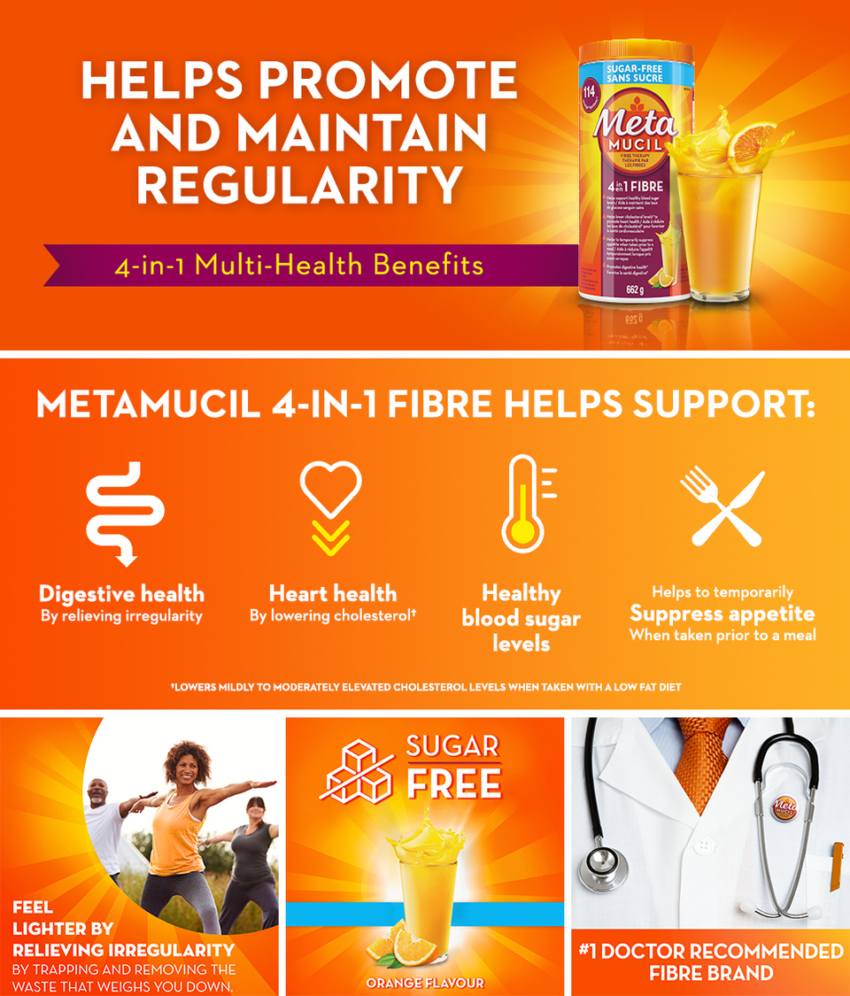 Metamucil 4 in 1 MultiHealth Fibre Supplement Powder Sugar-Free, Orange ...
