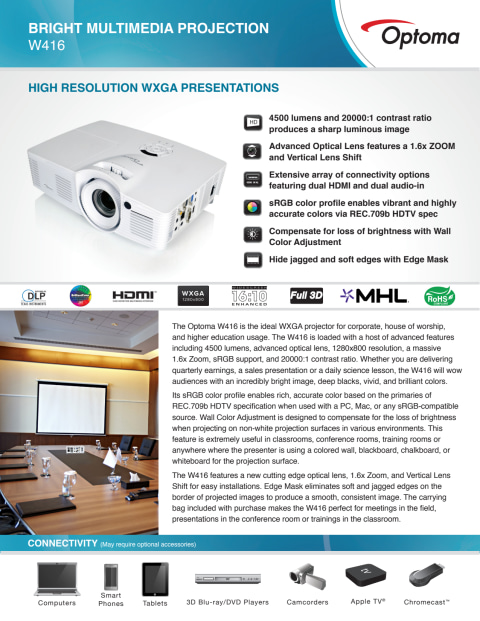 Optoma W416 WXGA Business Projector - Walmart.com - Walmart.com