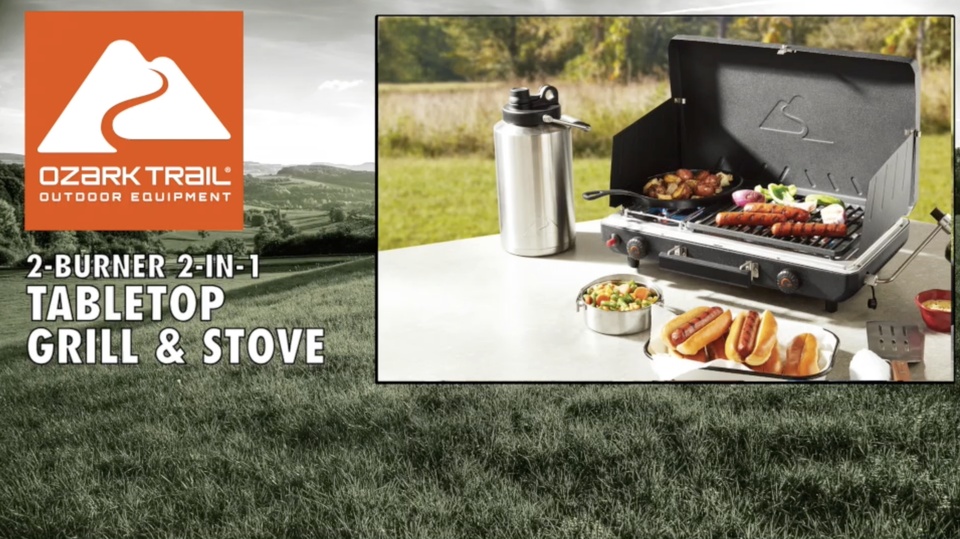 Ozark Trail 2 Burner Black Propane 2-in-1 Portable Camp Stove and Grill ...