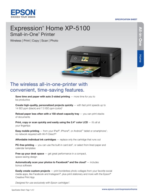 Epson Expression Home XP-5100 Wireless All-in-One Color Inkjet Printer ...