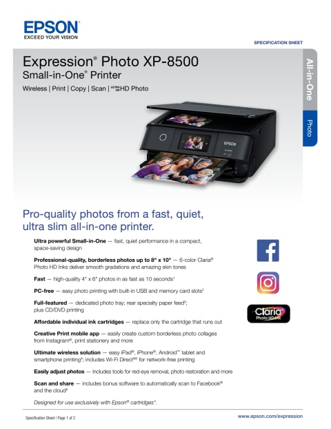 Epson Expression Photo XP-8500 Wireless Color Photo Printer with ...