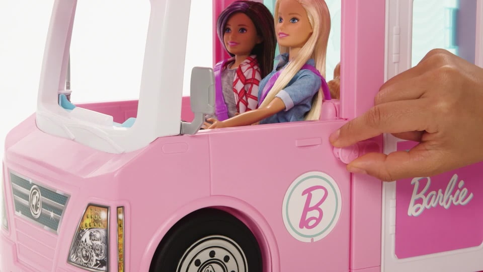 Barbie Camper Playset, 3-in-1 DreamCamper with Pool & 50 Accessories ...