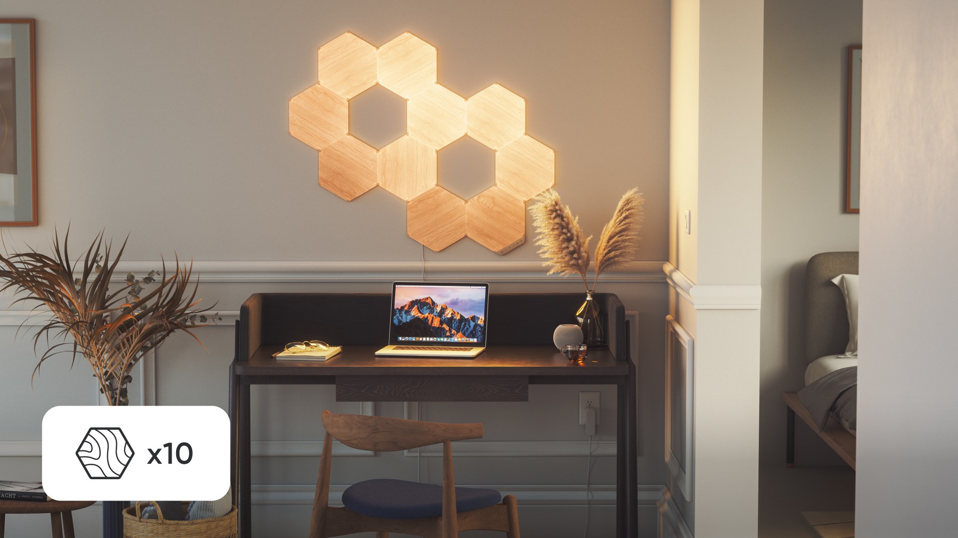 Nanoleaf Elements Smart LED Wood Look Light 10 Panel Kit, 10 Hexagons ...