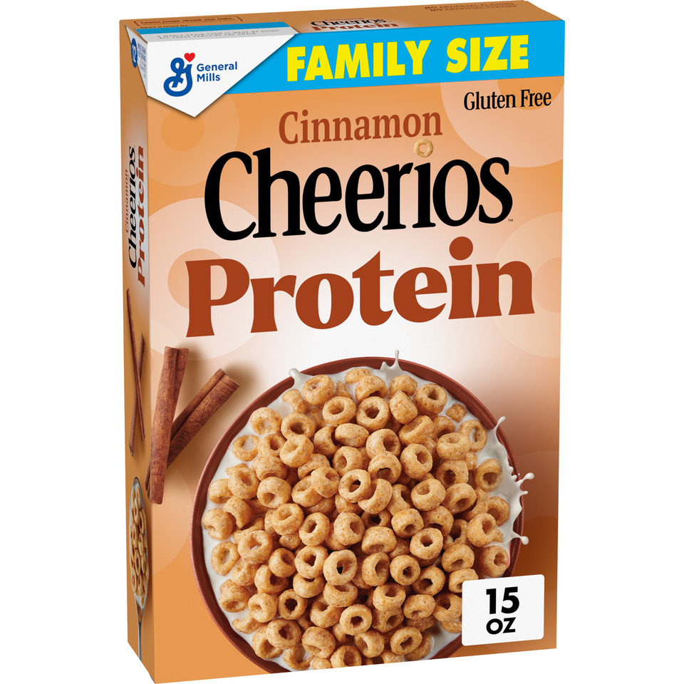 Cheerios Protein Cereal, Cinnamon, 8g Protein, Family Size, 15 oz ...