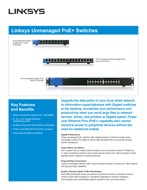 Linksys LGS108P 8-Port Business Desktop Gigabit PoE+ Switch - Walmart ...