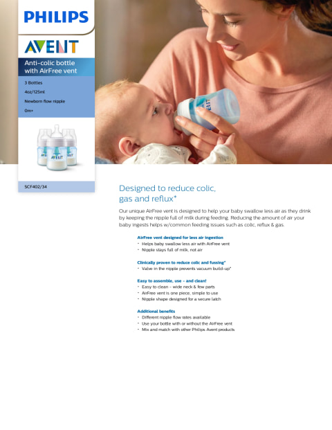 Philips Avent Anti-colic Bottle With AirFree Vent, 4oz, 3pk, Blue ...