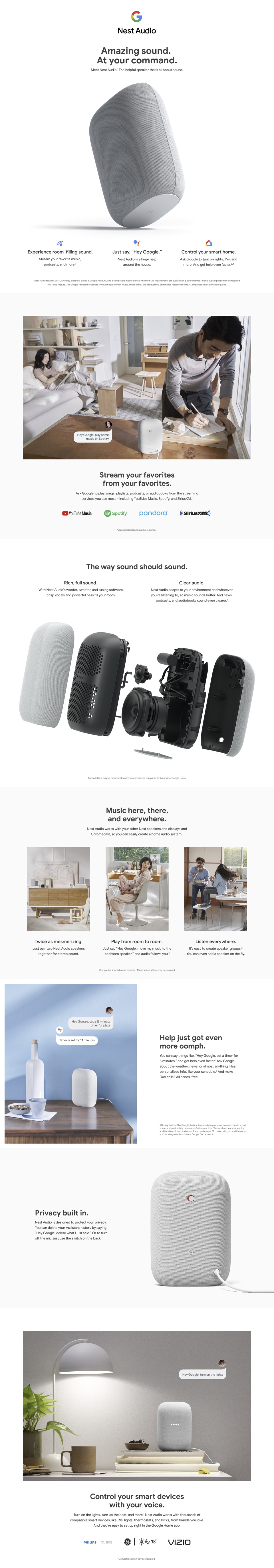 Google Nest Audio, 2-Pack Smart Speaker Wifi Chalk - Home Smart Camera