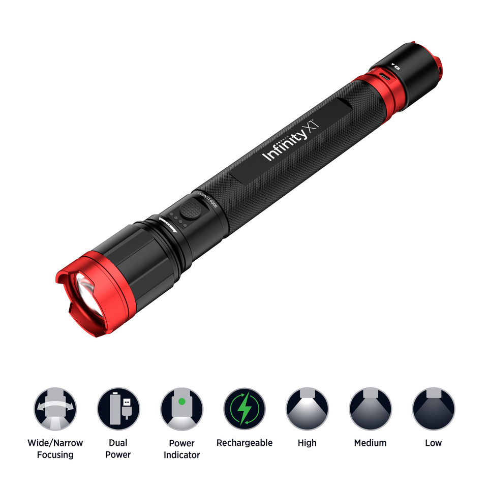 Infinity 5000L Dual Power Focusing Flashlight, Dual Power Rechargeable ...