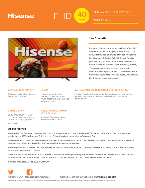 Hisense 40H5B 40" 1080p 60Hz Class LED Smart HDTV - Walmart.com ...