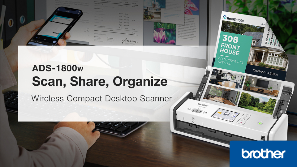 Brother ADS-1800W Wireless Compact Desktop Scanner, Scan Speeds of Up ...