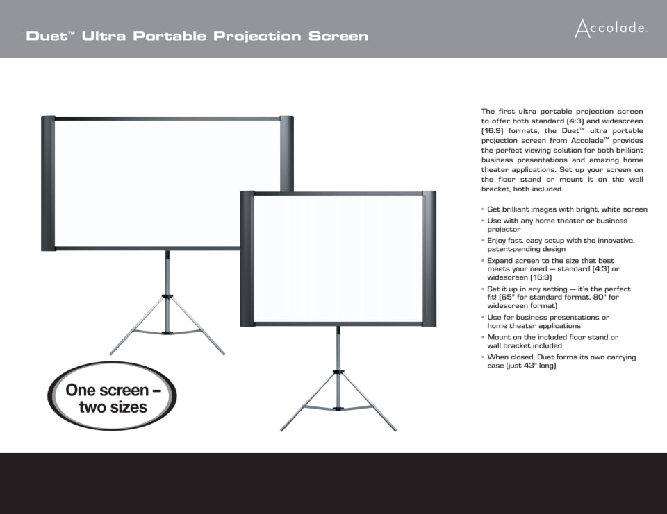 Epson Duet Ultra Portable Projection Screen, 80" Widescreen -EPSELPSC80 ...