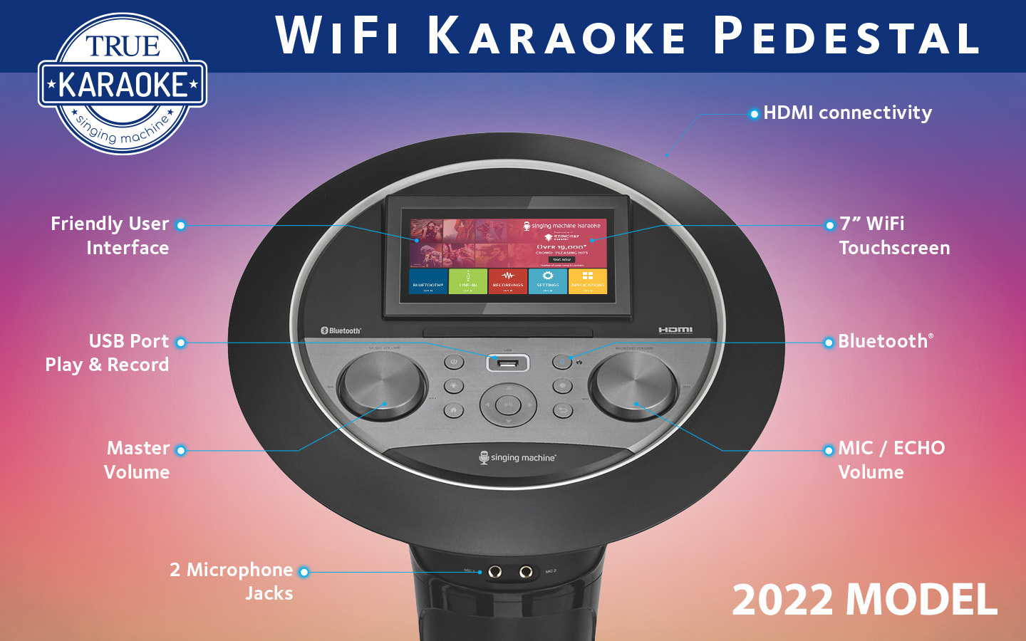 Singing Machine Premium WiFi Karaoke System with 7 Touchscreen Display - Home Smart Camera