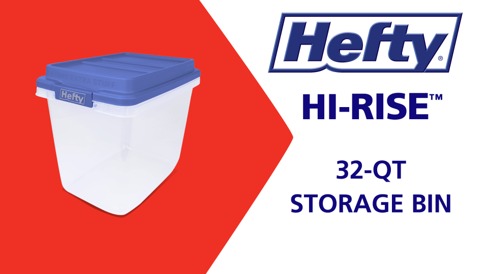 Hefty, 32 Quart Clear Storage Bin, Latched Storage Container, with Blue ...