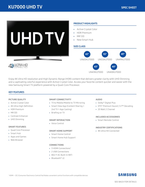 Samsung 40" Class Smart LED-LCD TV (UN40KU7000F) - Walmart.com ...