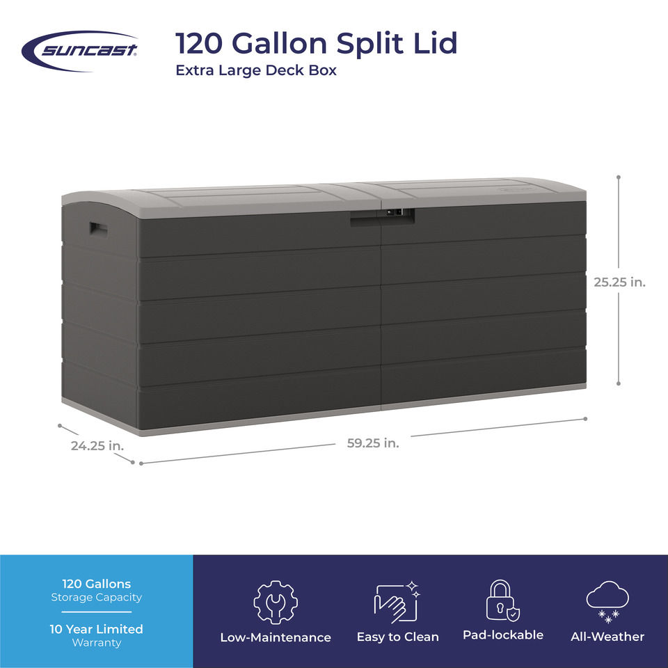 120 Gallon Split Lid Extra Large Deck Box – Shop EZ USA