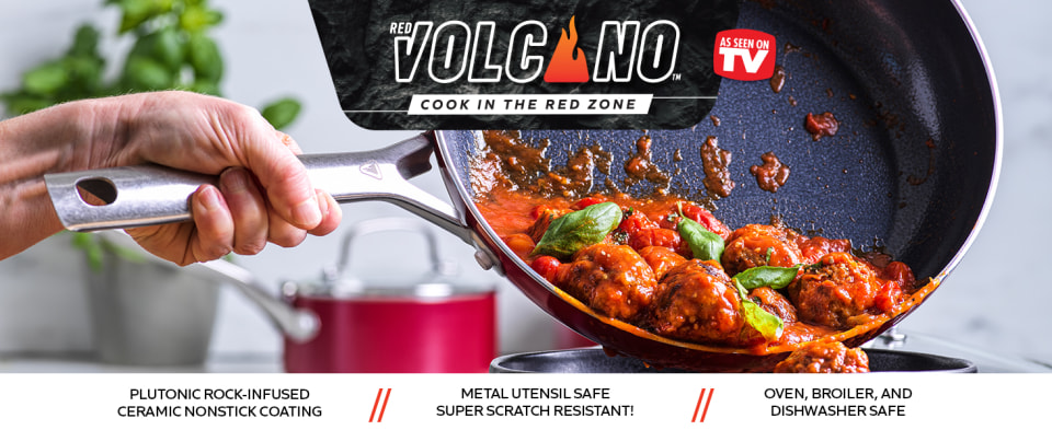 Red Volcano Ceramic Nonstick 11 inch Covered 12-in-1 All Purpose Pan ...