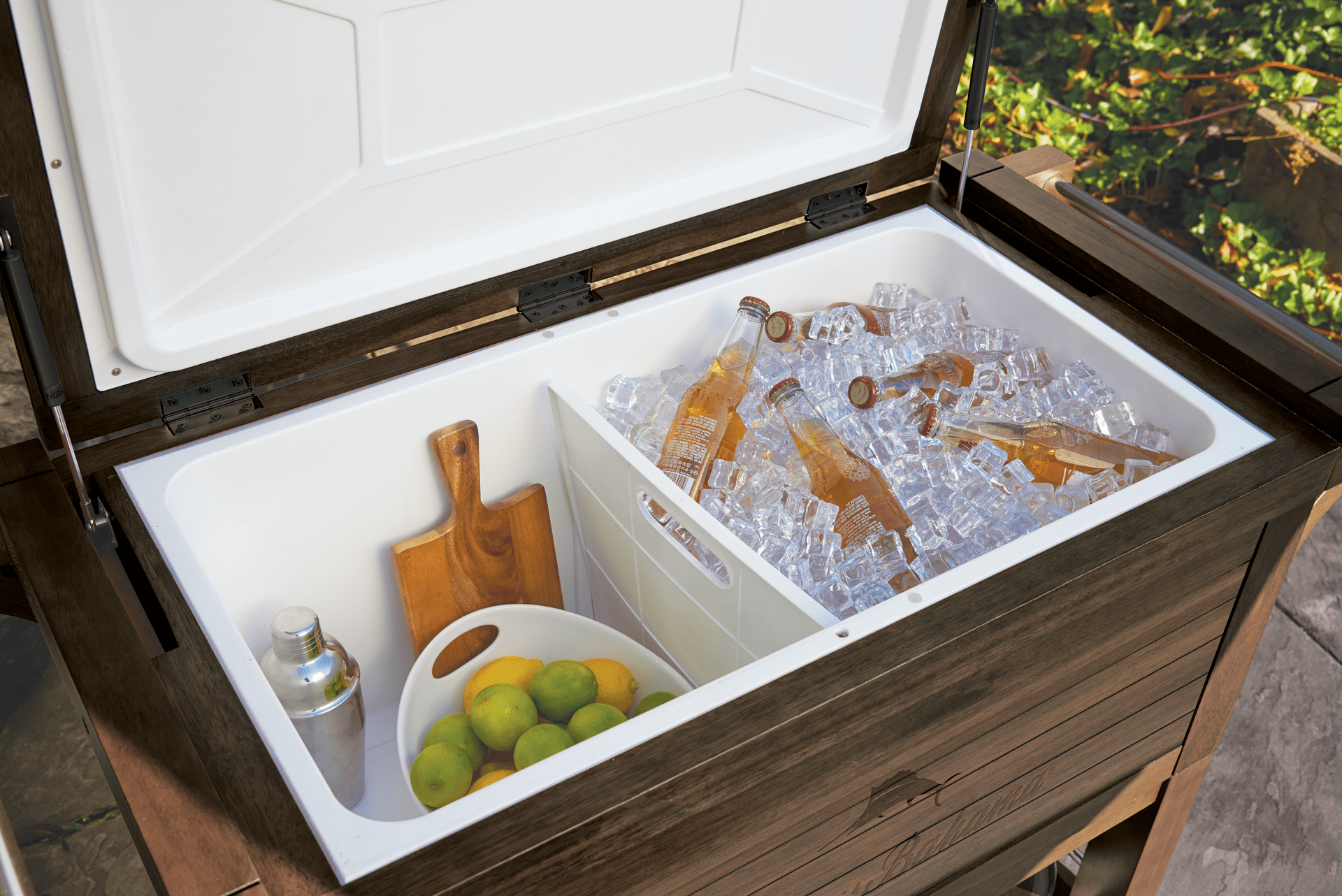 Tommy Bahama 100 Quart Rolling Solid Wood Cooler, 19 ” x 48.5″ x 34 ...