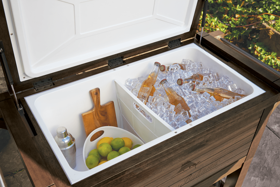 Tommy Bahama 100 Quart Rolling Solid Wood Cooler, 19 ” x 48.5″ x 34 ...