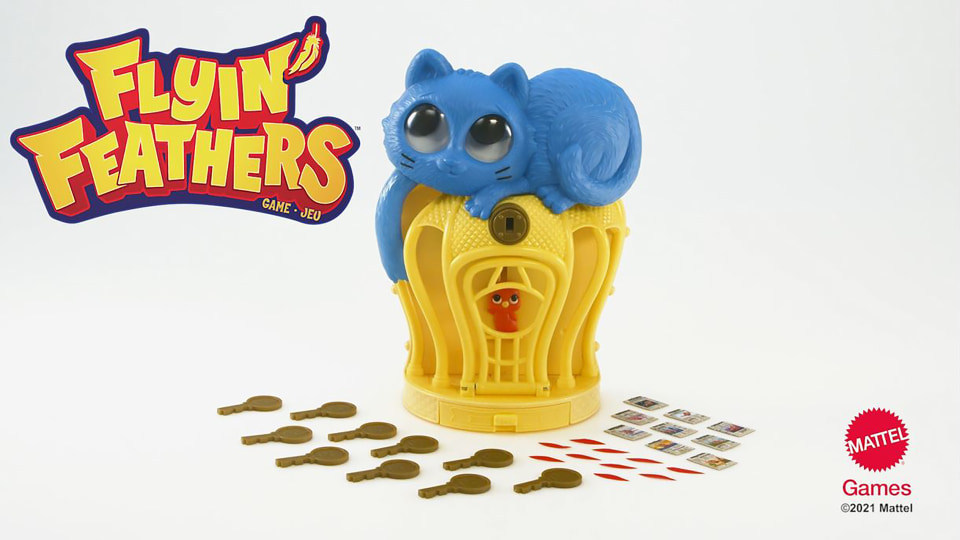 Flyin' Feathers Kids Game with Toy Cat & Bird in Birdcage & Keys for 2 ...
