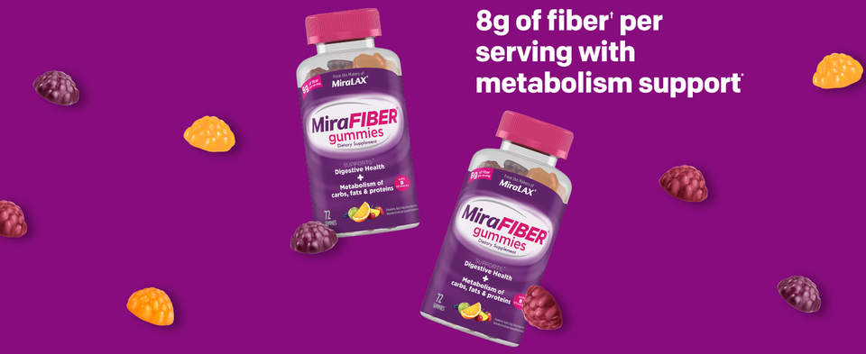 MiraFIBER Gummies, 8g Prebiotic Fiber and Metabolism Support, 72 Count ...