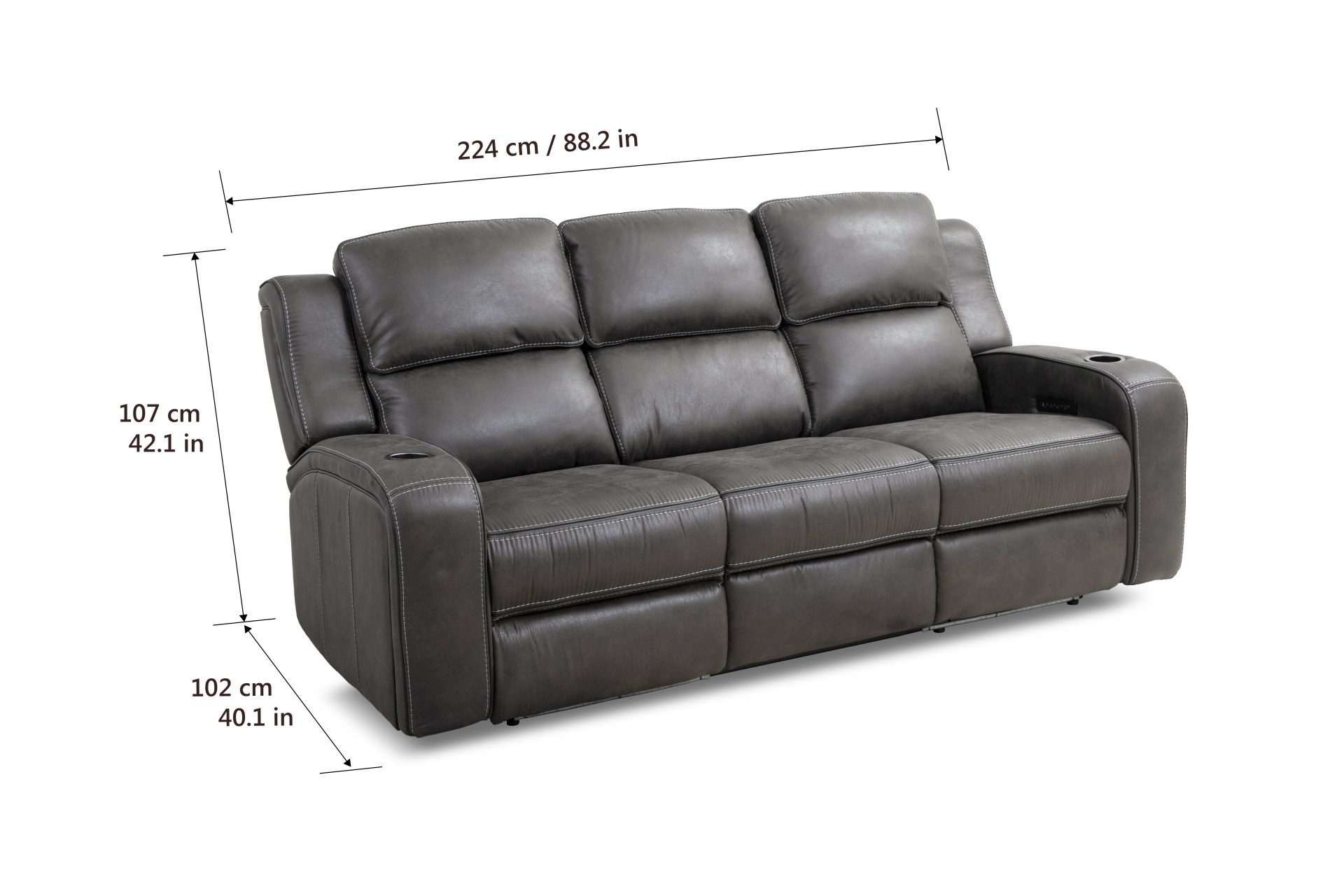Matteus Fabric Power Reclining Sofa with Drop Down Table – Danca ...