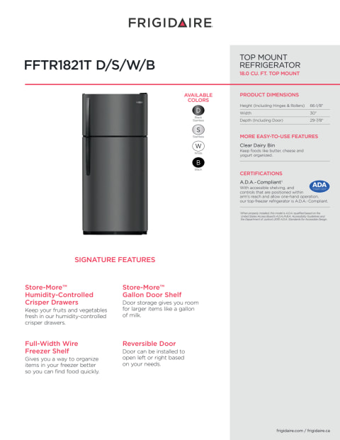 Frigidaire FFTR1821TW 18 Cu. Ft. White Top Freezer Refrigerator ...